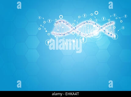 Unites all human gene DNA. Background with hexagon and information ...