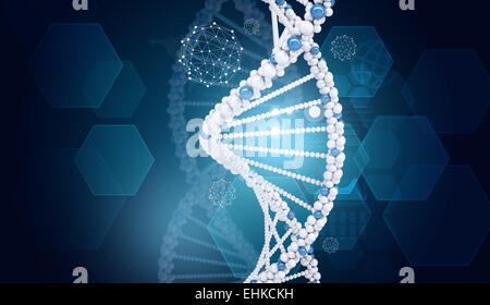 Human DNA. Background with hexagon, wire-frame and information board ...