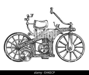 Vintage retro car hatching hand drawing. Green antique automobile over ...