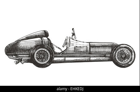 Vintage retro car hatching hand drawing. Green antique automobile over ...
