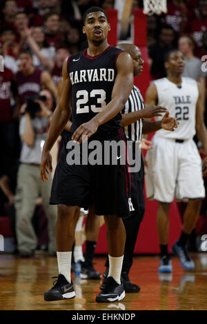 March 14, 2015: Harvard Crimson guard Wesley Saunders (23) reacts ...