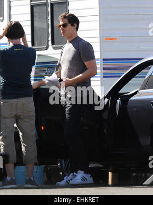 Andy Samberg filming 'Brooklyn Nine Nine' with new in Downtown Los ...