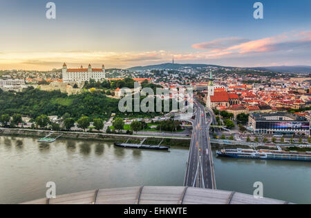 Cityscape of Bratislava, Slovakia at Sunset as Seen from a Bridge over ...