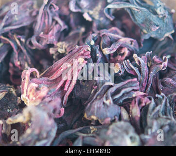 Red egyptian karkade tea in teapot. Hibiscus tea, top view Stock Photo ...