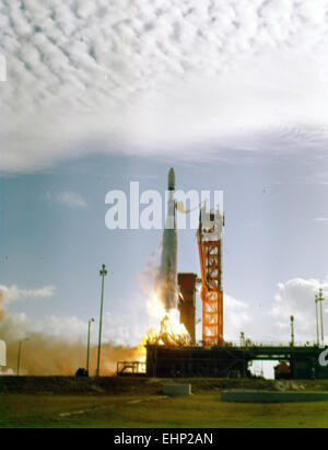A photograph of the Atlas D series rocket on the assembly line in 1959 ...