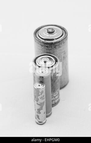 Silver AAA batteries isolated on white background. Extreme close-up ...