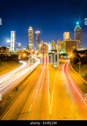Traffic on Freedom Parkway and the Atlanta skyline at night, seen from ...