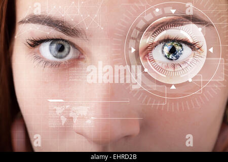 Cyber girl with technolgy eye looking Stock Photo - Alamy