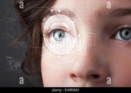 Cyber girl with technolgy eye looking Stock Photo - Alamy