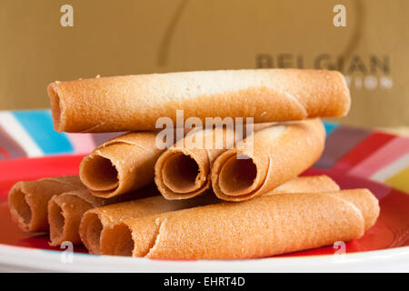 box of Marks & Spencer biscuit curls Belgian Collection on white ...