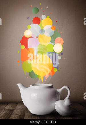 Coffee pot with colorful speech bubbles Stock Photo - Alamy