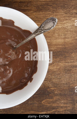 glass bowl of chocolate cream or melted chocolate, pieces of chocolate ...