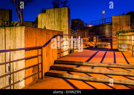 Stairs on an elevated walkway at night in Baltimore, Maryland Stock ...