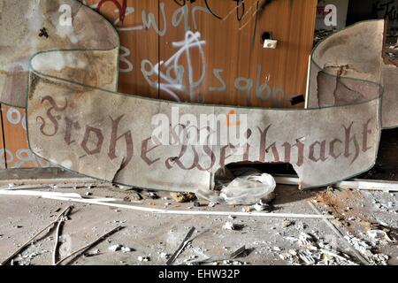 abandoned dining room in an industrial ruin Stock Photo - Alamy