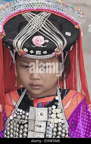 Lisu Thailand child. Northern hill tribe Lisu girl in traditional ...