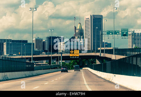 View of interchanges and the Baltimore Skyline, from I-395 Stock Photo ...