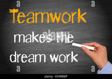 Teamwork makes the dream work hand lettering. Inspirational quote Stock ...