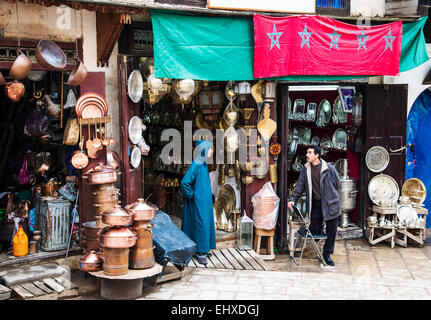 Souvenir shops in the streets of the Medina of Rabat, Morocco Stock ...