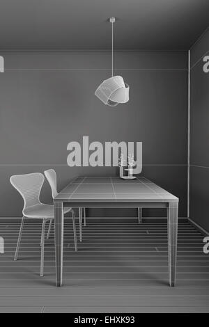 Modern living room wireframe rendering. 3D illustration Stock Photo - Alamy