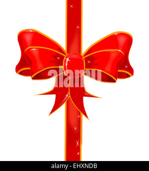 A parcel with red and gold ribbon isolated over a black background ...