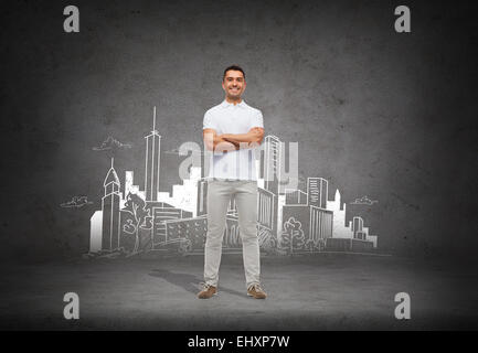 Successful man over the town background Stock Photo - Alamy