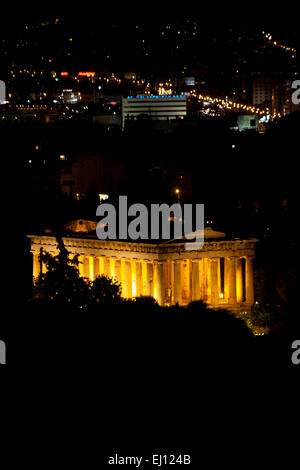 The Temple of Hephaestus at night in The Agora of Athens in Athens ...