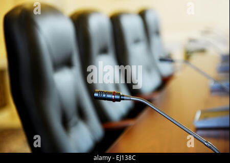 Detail shot with a press microphone in a conference room Stock Photo ...