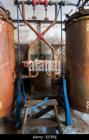 Old distillation tanks for aguardiente (alcoholic beverage) production ...