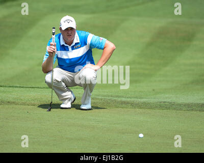 Jason Kokrak lines up his putt during the final round of the CJ Cup ...