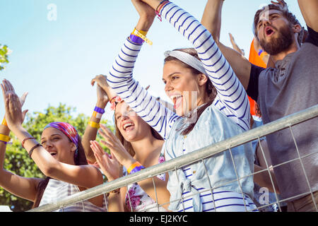 Excited music fans up the front Stock Photo - Alamy