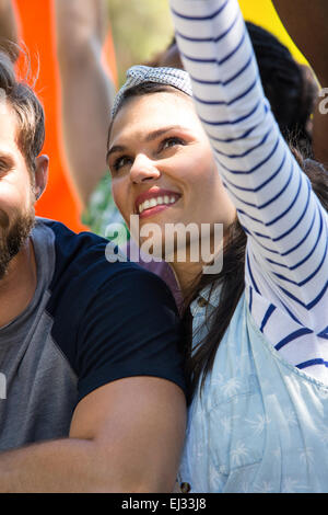 Excited music fan at festival Stock Photo - Alamy