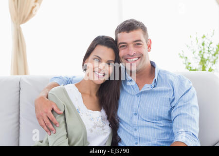Beautiful loving happy couple sitting in cafe and drinking coffee on ...