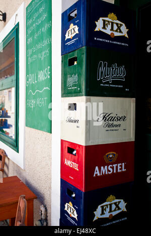 Beer cases stacked up on sidewalk for delivery to a bar. Editorial Use ...