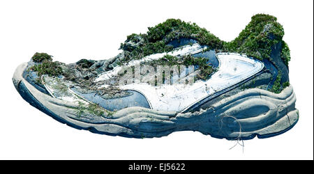 Covered with moss shoes on a white background Stock Photo - Alamy