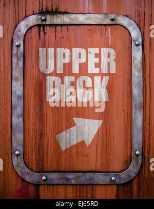 Sign pointing to the upper deck on a cruise ship Stock Photo - Alamy