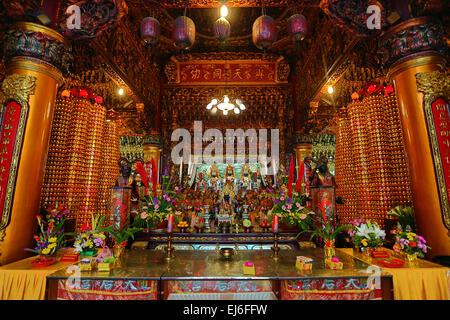 Altar with small Buddha statues at Anping Matsu Temple, dedicated to ...