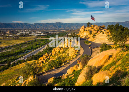 View of trails and an American flag at Mount Rubidoux Park, in ...