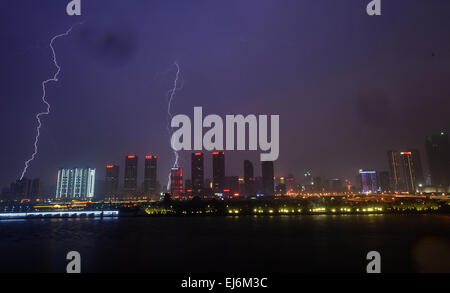 Changsha, China's Hunan Province. 22nd Mar, 2015. Lightning hits the ...
