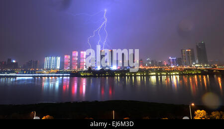 Changsha, China's Hunan Province. 22nd Mar, 2015. Lightning hits the ...