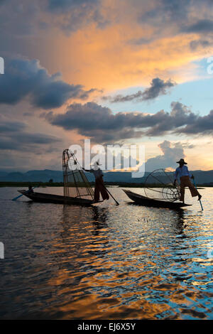 Inle lake fisherman at sunset, Shan state, Myanmar, Southeast Asia ...