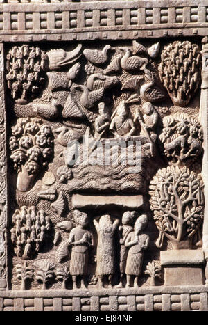 Stupa-1 East Torana, South pillar facing East, Enlightenment under the ...