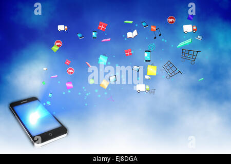 Floating smartphone application icons Stock Photo - Alamy