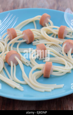 Wiener and spaghetti funny snack for kids Stock Photo - Alamy