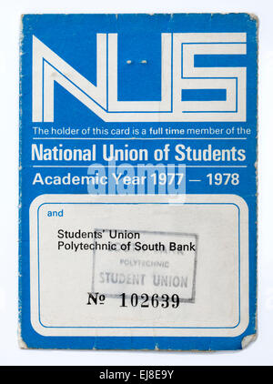 National Union of Students NUS card circa 1981/82 Stock Photo - Alamy