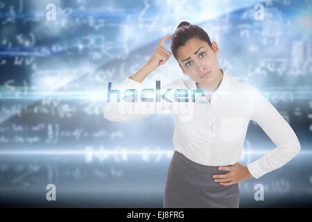Hacker against math equation background Stock Photo - Alamy
