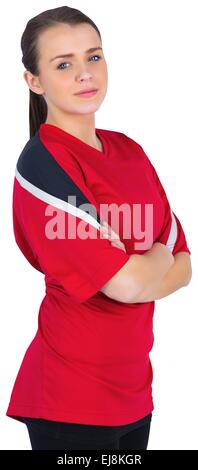Pretty football fan in red Stock Photo - Alamy