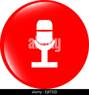 Retro microphone icon glossy button . Trendy flat style sign isolated ...