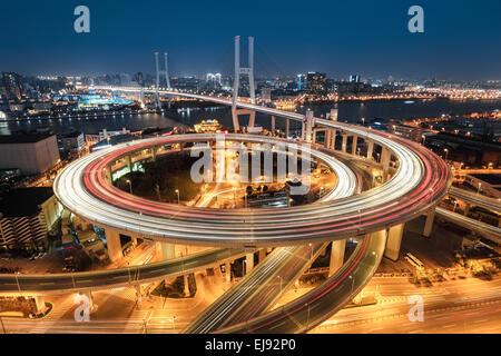 beautiful nanpu bridge at night,crosses huangpu river,shanghai,China ...