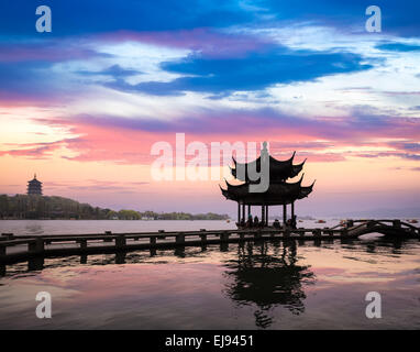 ancient pavilion in hangzhou with sunset glow,China Stock Photo - Alamy