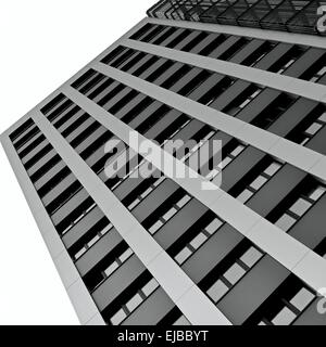 Detail of a skyscraper with white front and large glass windows with ...
